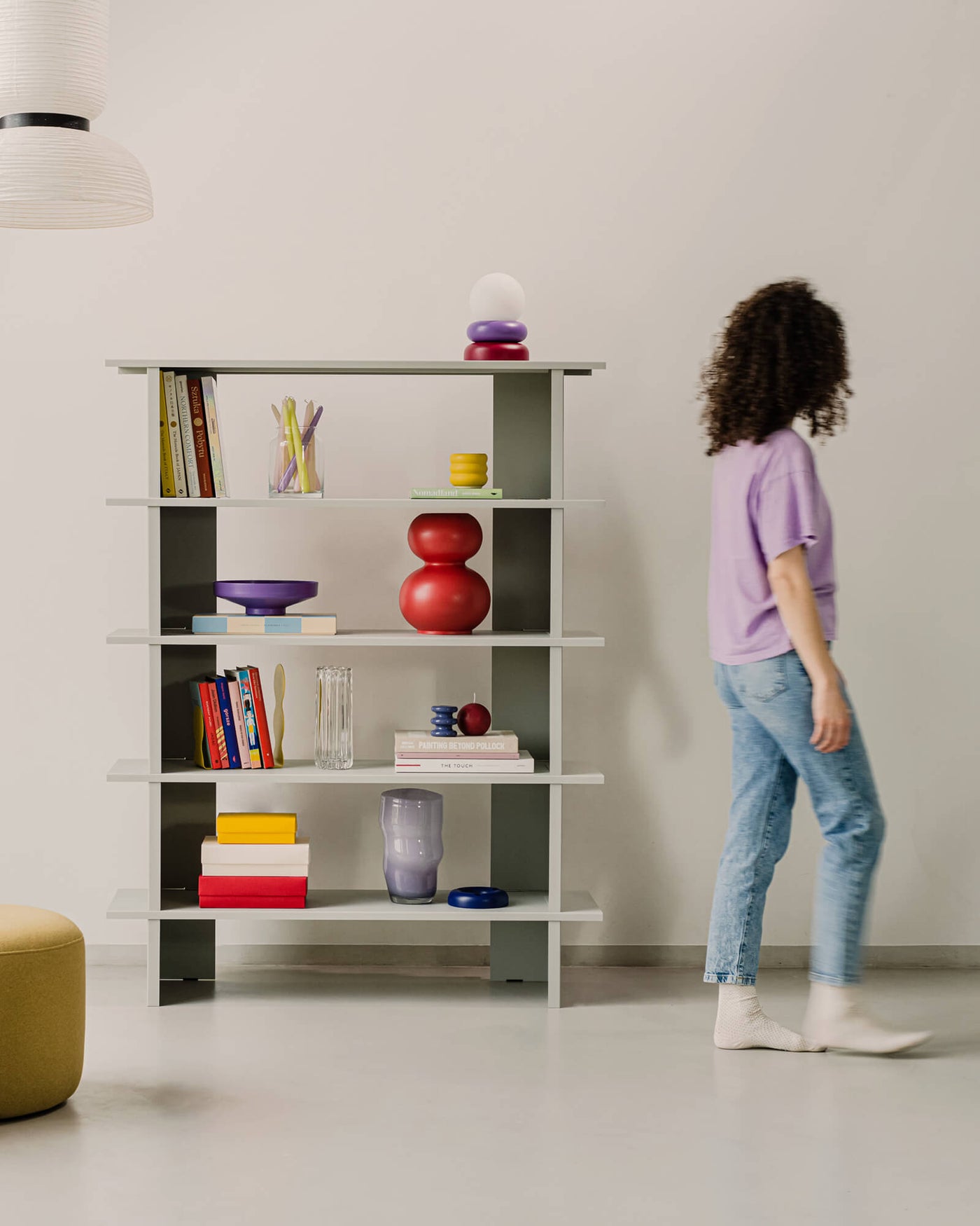 Hes Bookcase - 5-tier large red steel living room shelving - noo.ma
